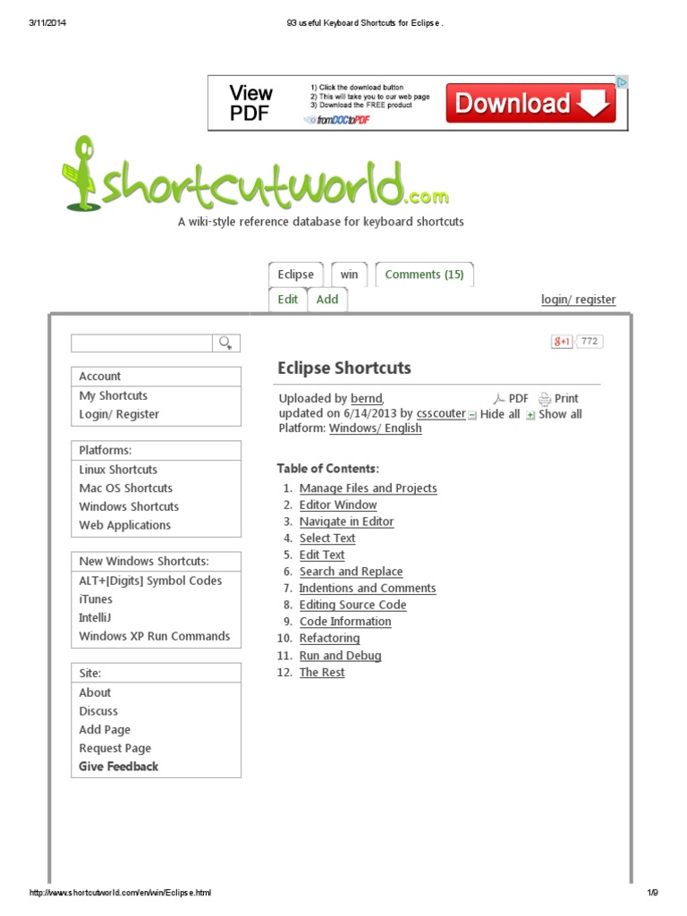 93 Useful Keyboard Shortcuts For Eclipse | PDF | Computer Keyboard ...