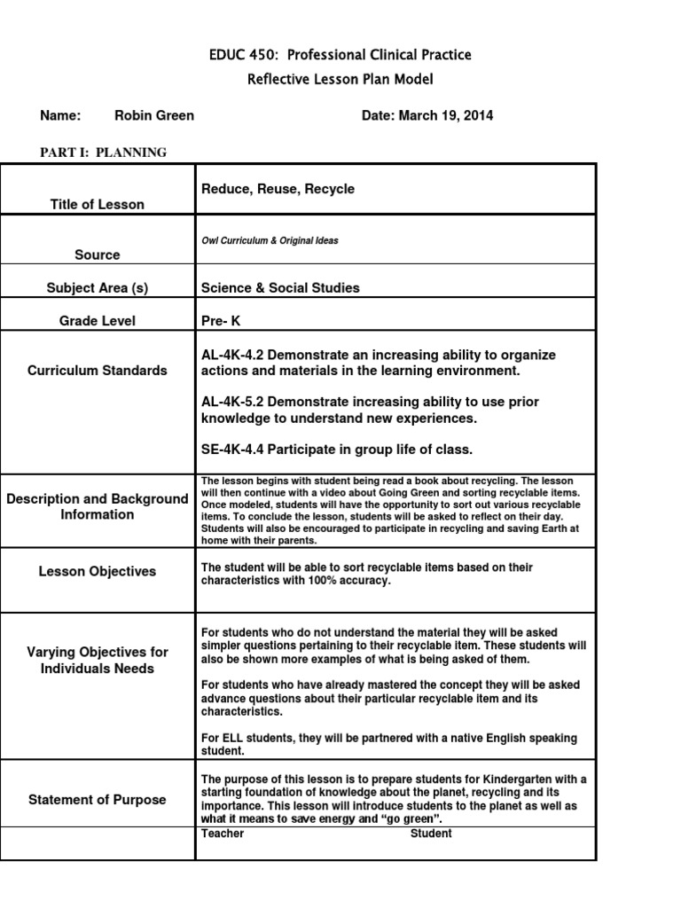 Recycle Lesson Plan | PDF | Recycling | Lesson Plan