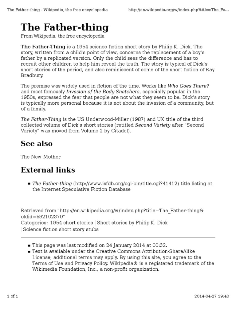 The Father-Thing by Philip K. Dick | PDF | History | General Fiction