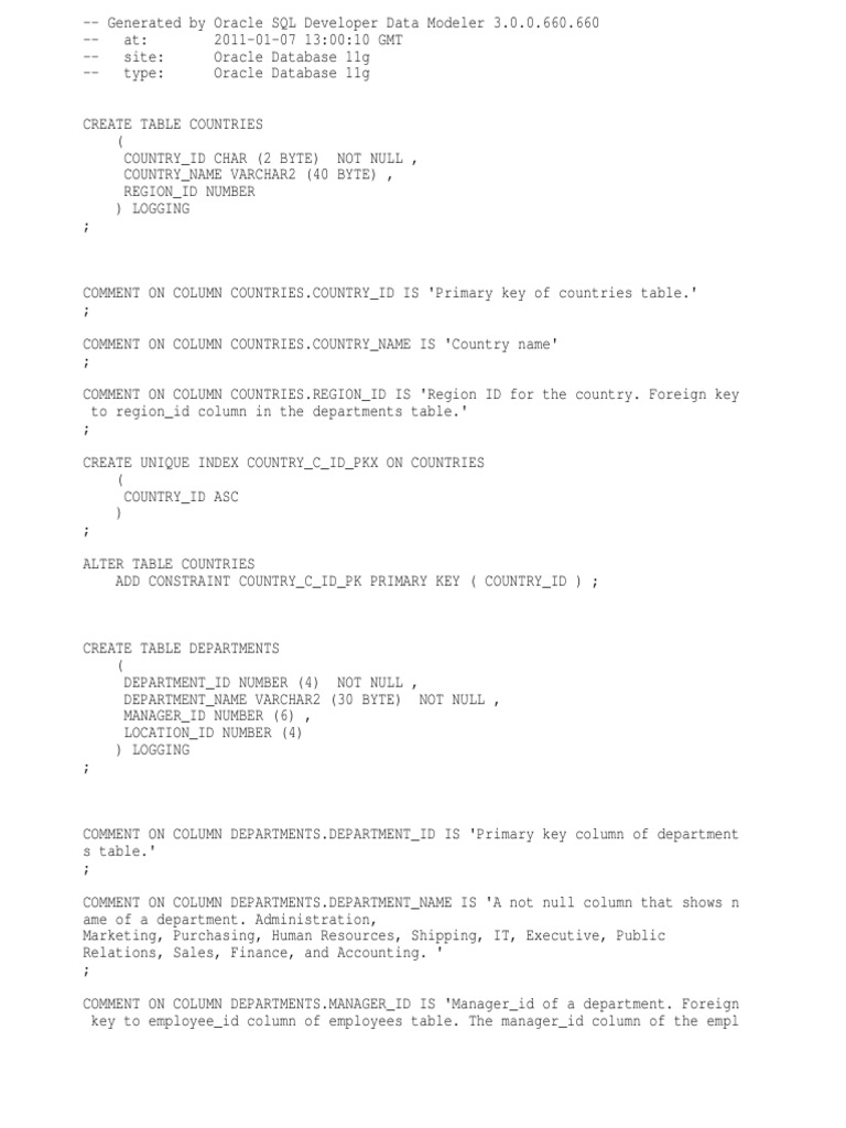 HR Schema | PDF | Database Index | Oracle Database