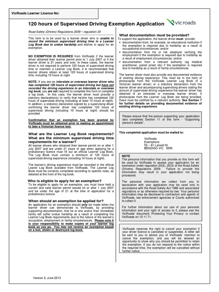 Exemption Application Form 120 Hours of Supervised Driving June2013 ...