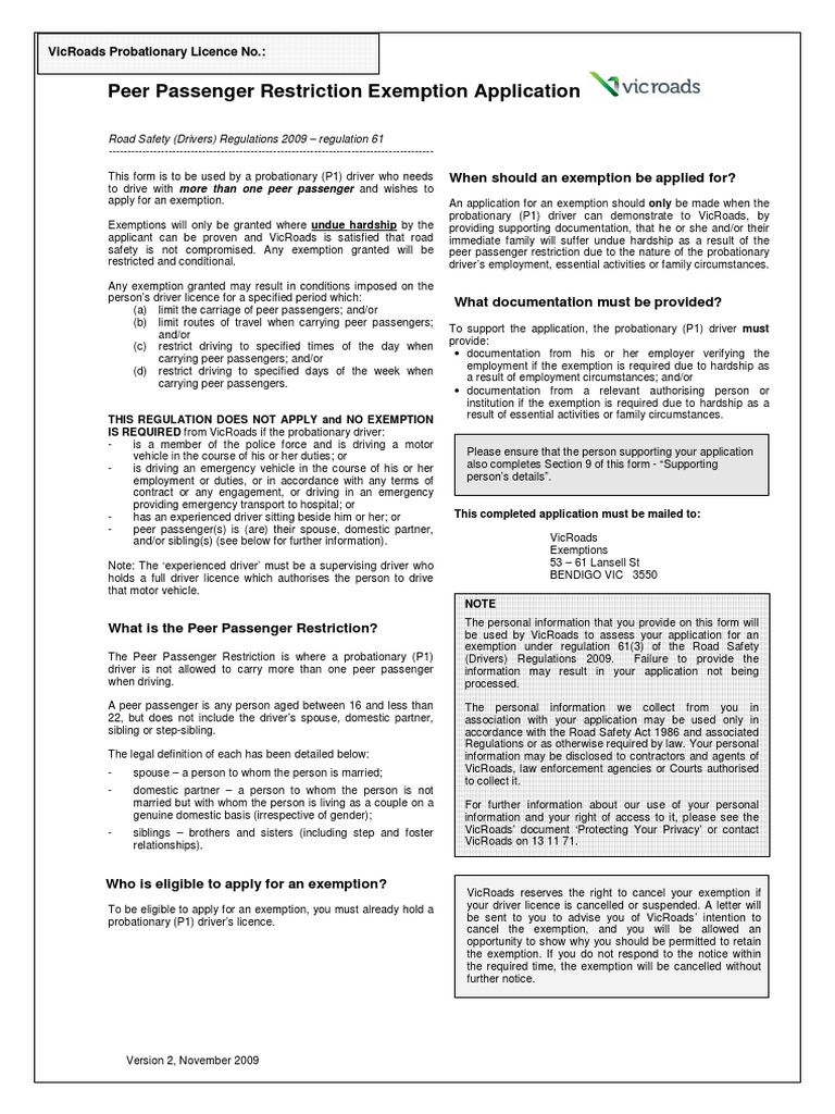Exemption Applicationform Peer Passenger Restriction | PDF | Personally ...