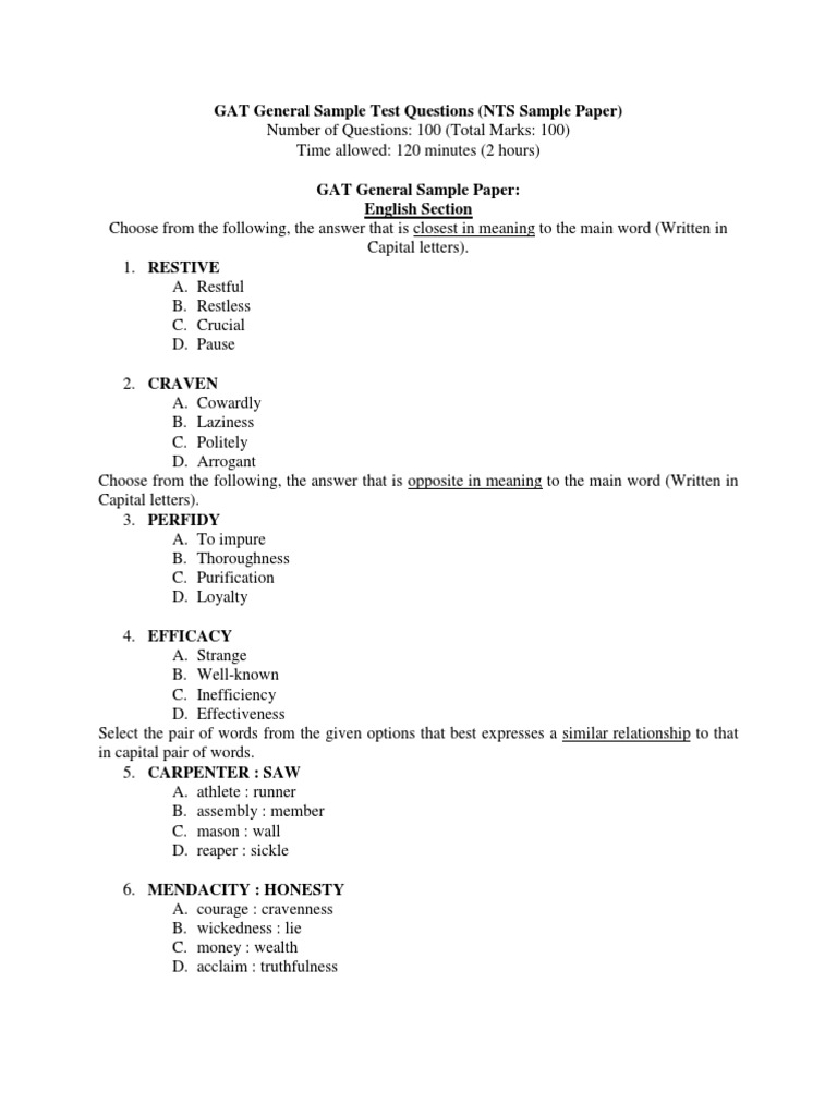 GAT General Sample Test Questions | Tsunami | Earthquakes