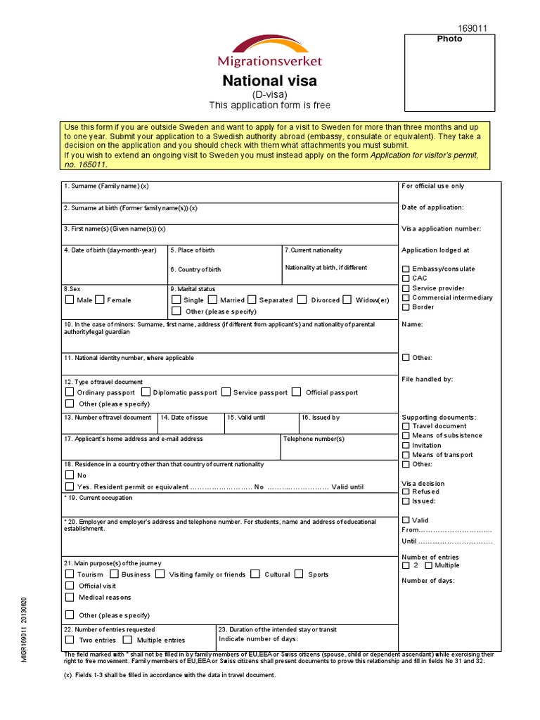 Swedish Family Visa Form | PDF | Travel Visa | Passport