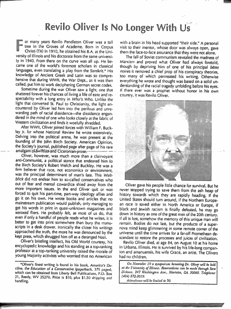 Revilo Pendleton Oliver | PDF | Politics (General)