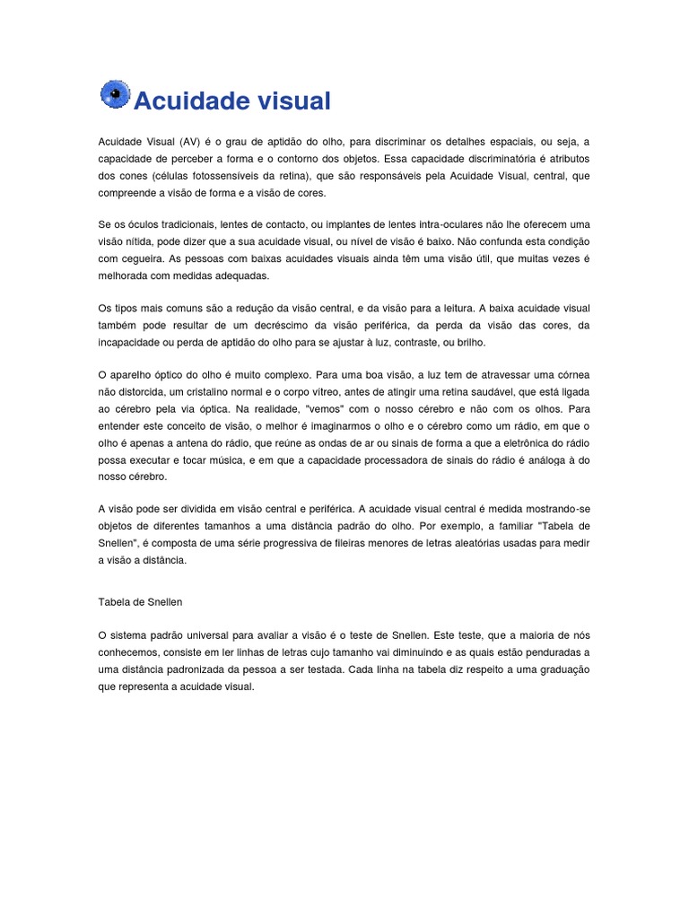 Acuidade Visual | PDF | Sistema visual | Olho