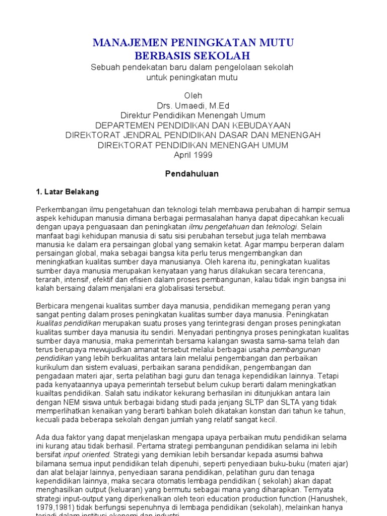 Manajemen Peningkatan Mutu Berbasis Sekolah Pdf