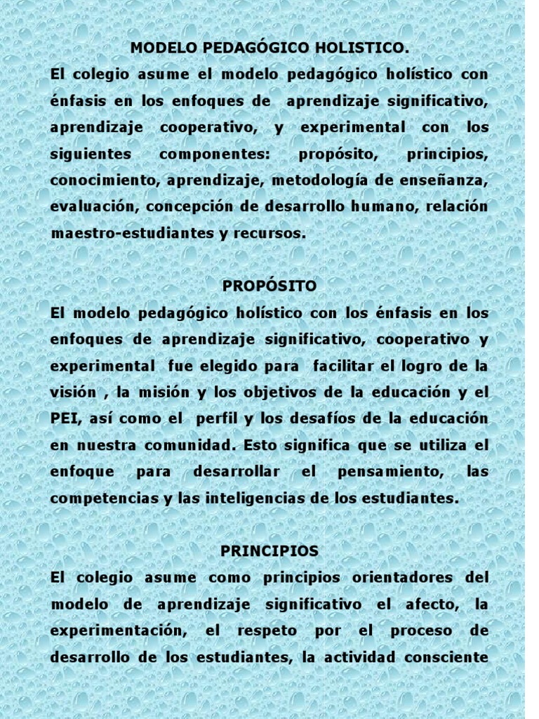 Modelo Pedagógico Holistico | PDF | Aprendizaje | Evaluación