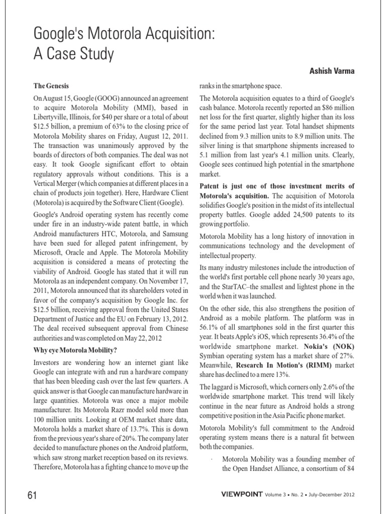 Google and Motorola Acquisition | PDF | Motorola | Android (Operating ...