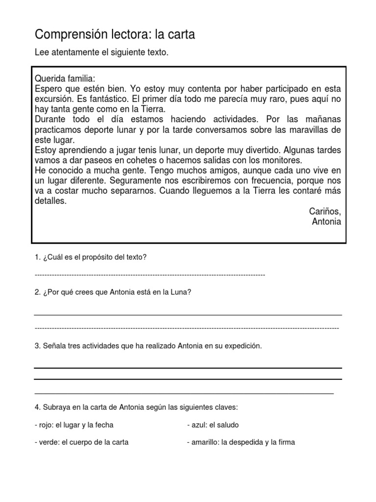 Comprensión Lectora Carta | PDF | Libros para adolescentes