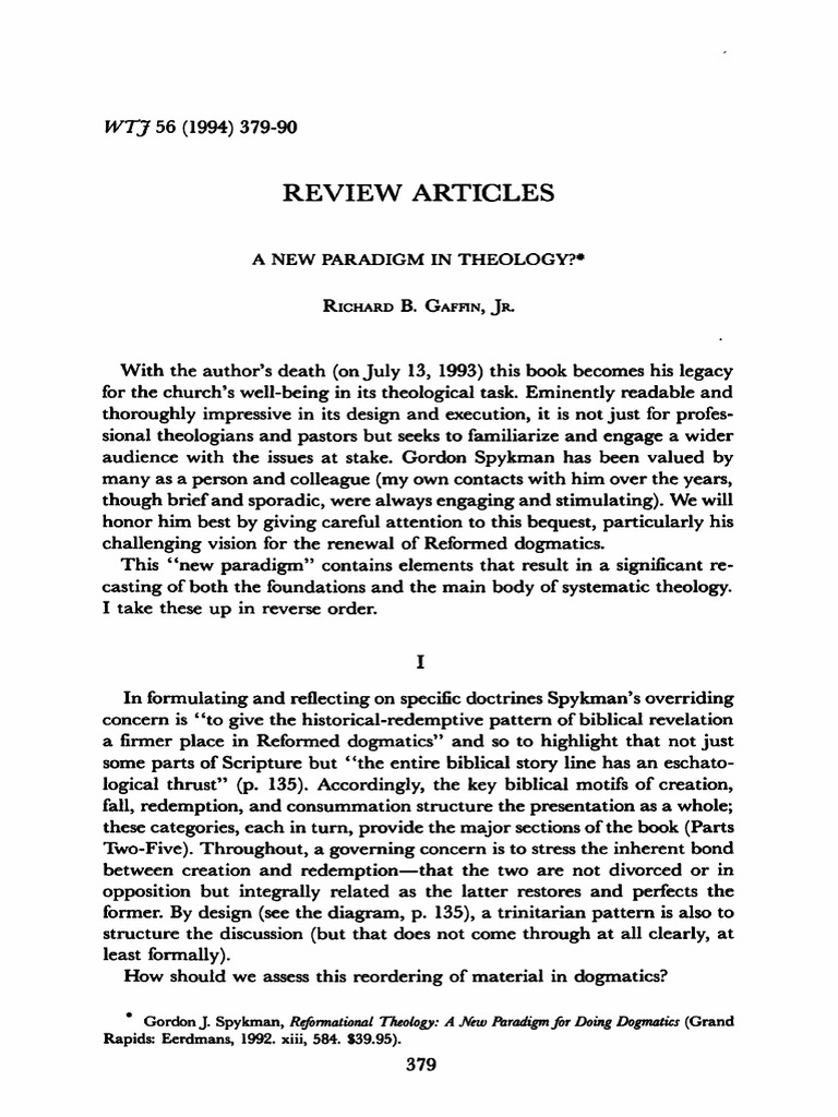 Gaffin, A New Paradigm in Theology | PDF | Revelation | Calvinism