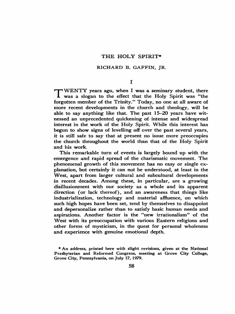 Gaffin, The Holy Spirit | PDF | Baptism | Calvinism