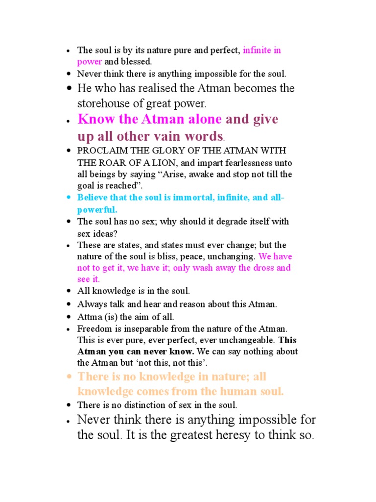 Atman (The Self), Oneness, Soul, Spirit | PDF | Ātman (Hinduism) | Soul