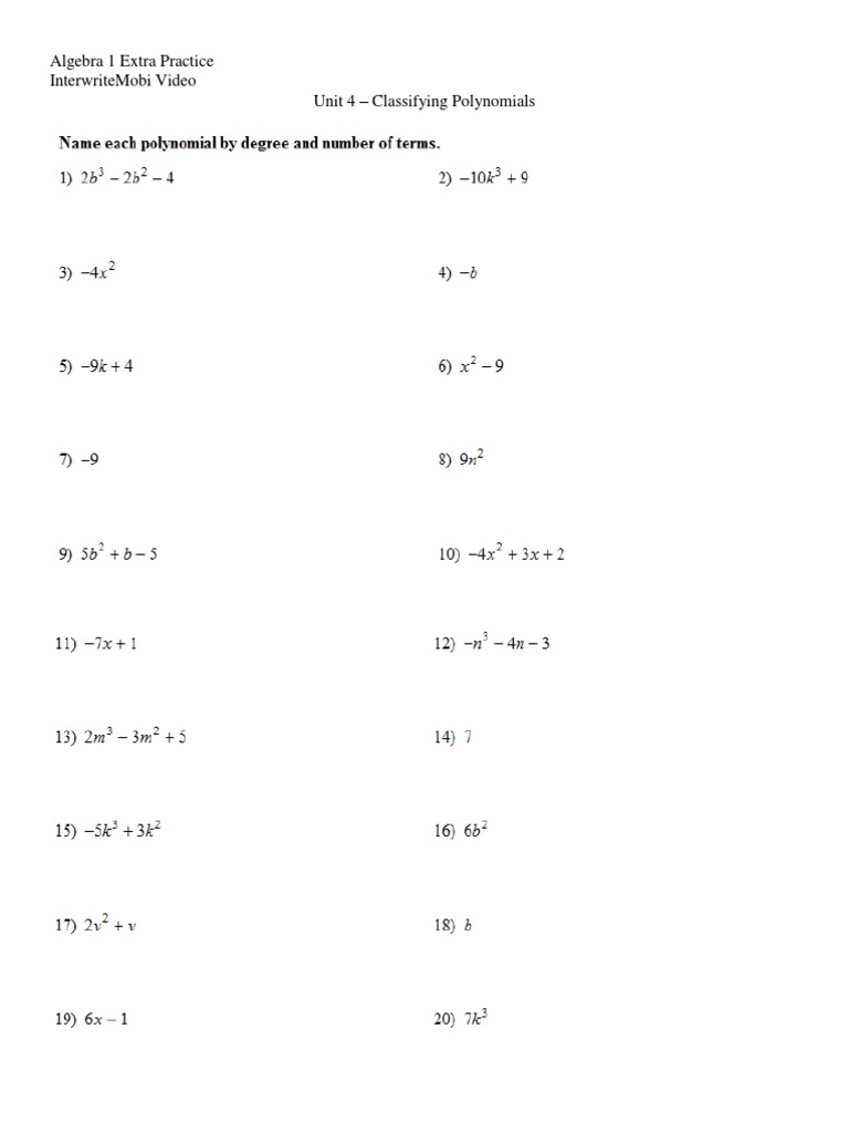 Classifying Polynomials Practice | PDF