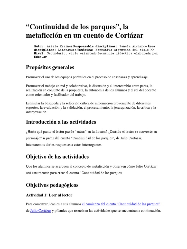 Continuidad de Los Parques | PDF | Lectura (proceso) | Cuentos