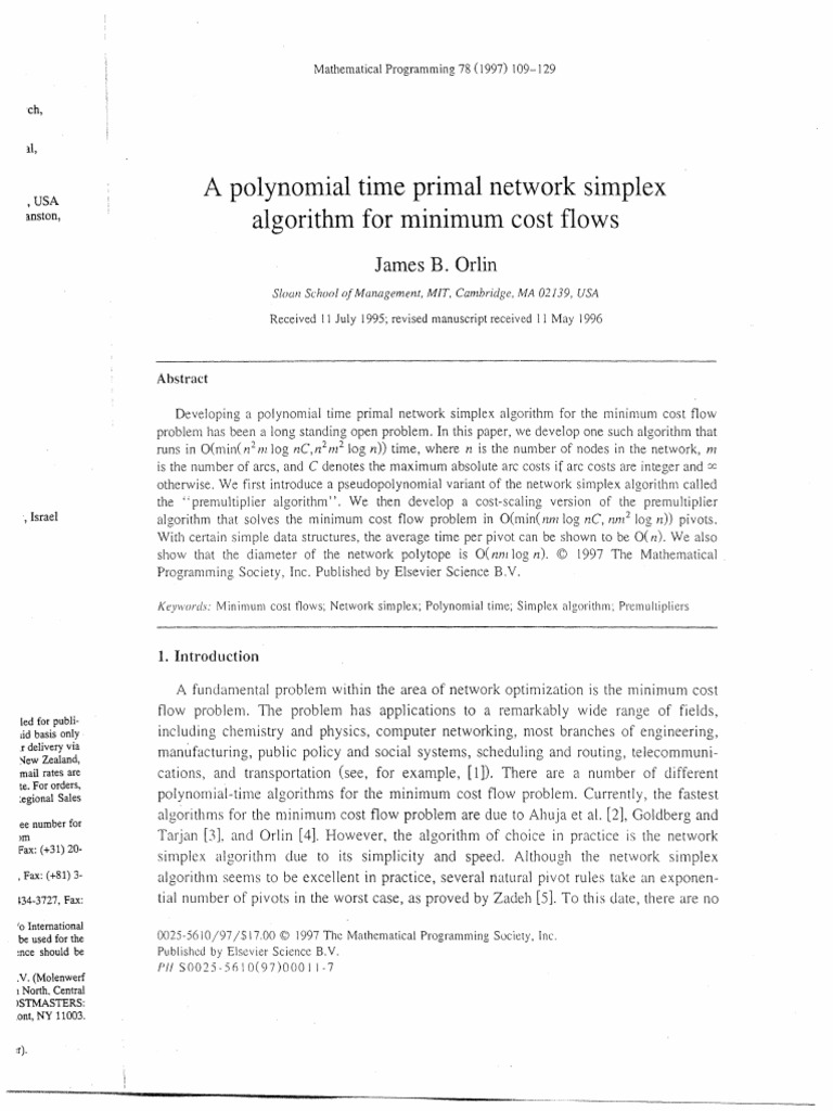 A Polynomial Time Primal Network Simplex Algorithm For Minimum Cost Flows | PDF | Time ...