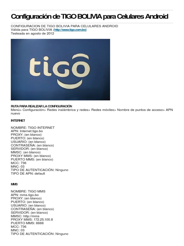 Configuracion De Tigo Viva Y Entel Bolivia Para Celulares Android 4p