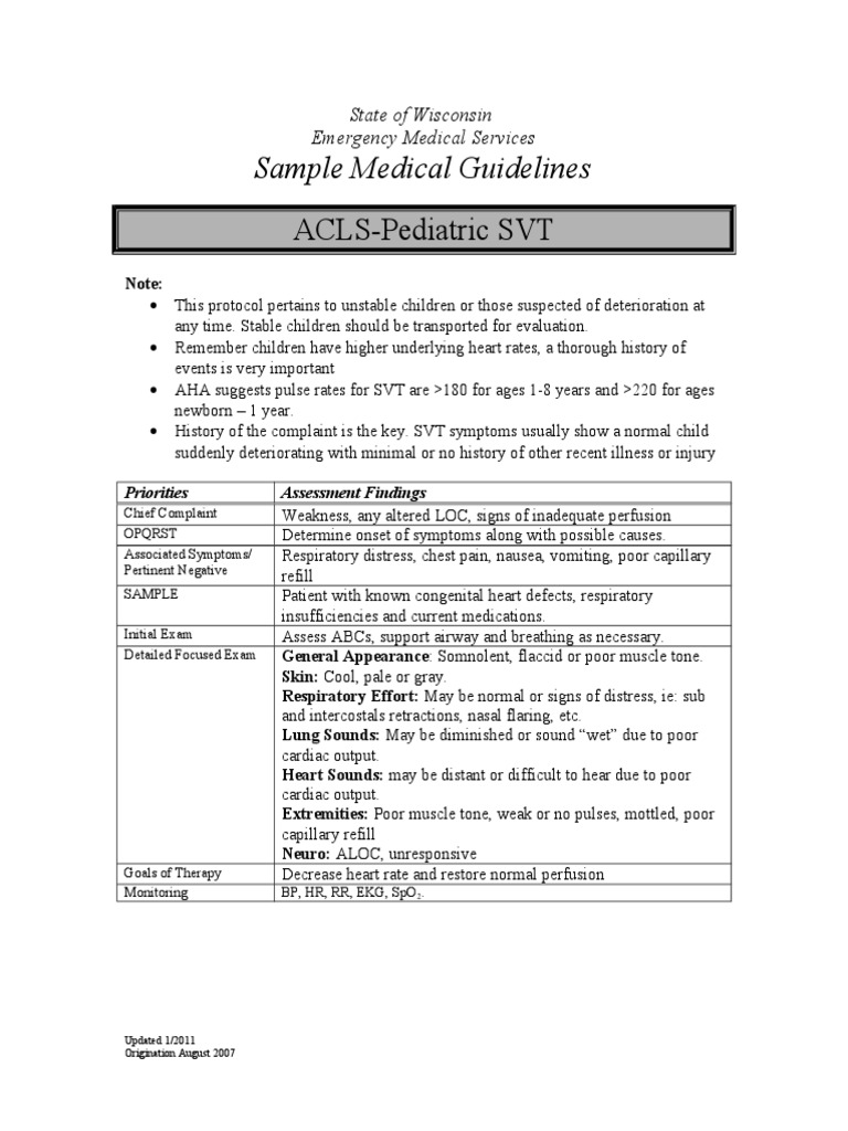 Sample Medical Guidelines: ACLS-Pediatric SVT | PDF | Heart ...
