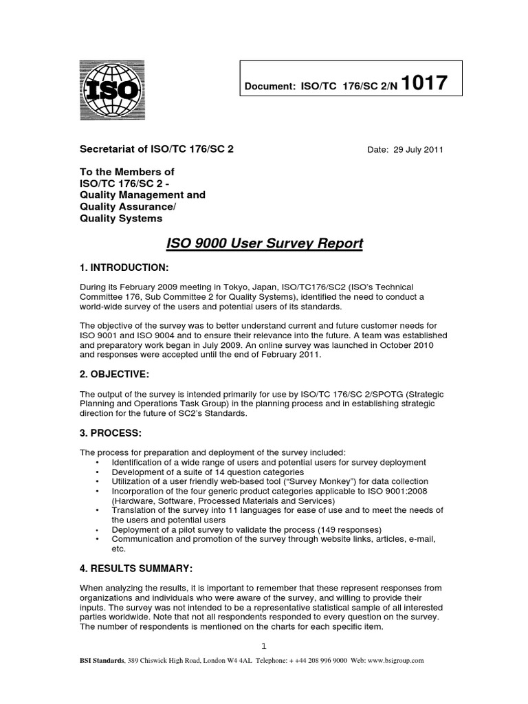 Iso-tc176-Sc2 n1017 n1017 - Iso 9000 User Survey Report | PDF | Iso ...