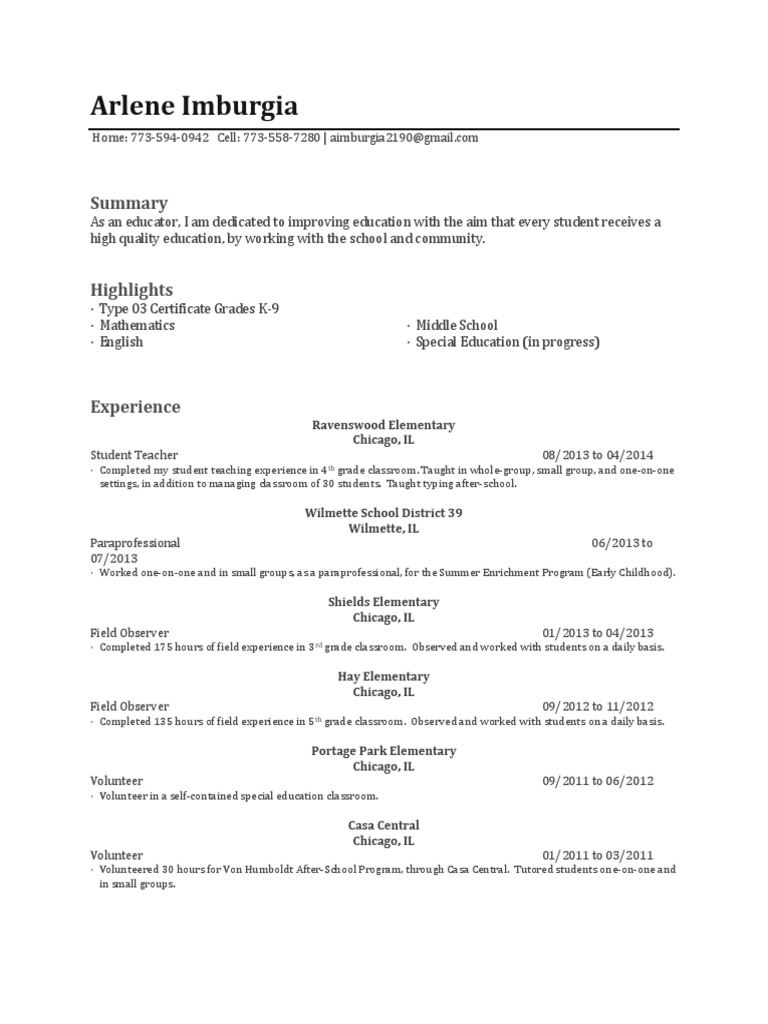 Arlene Imburgia: Educator Resume | PDF | Career & Growth