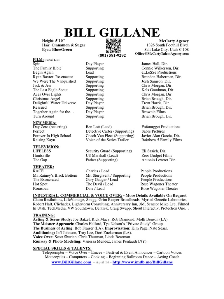 Bill Gillane Acting Resume Overview | PDF | Art