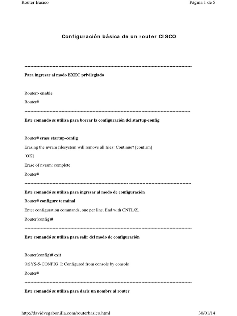 Configuracion Basica Router Cisco | PDF | Protocolos de internet | Enrutamiento