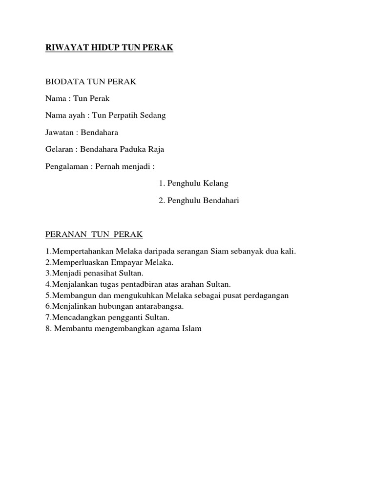Riwayat Hidup Tun Perak | PDF