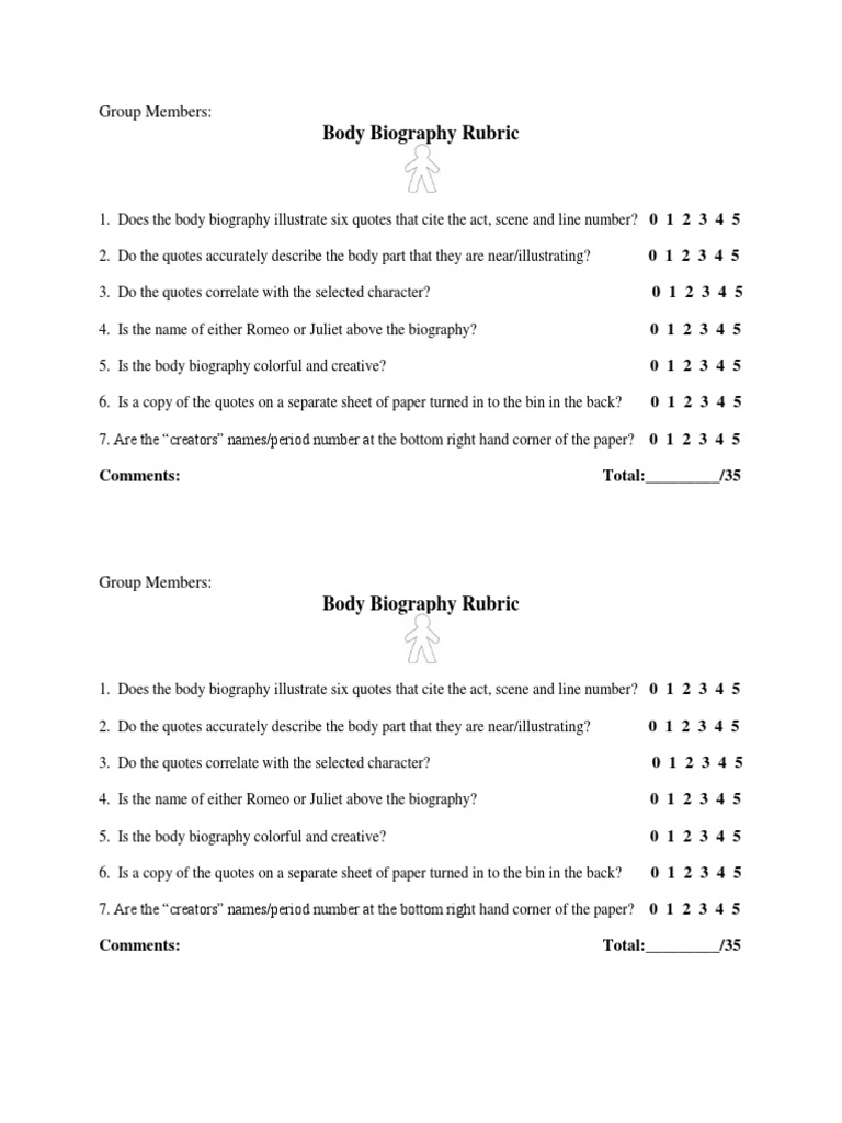 Body Biography Rubric for Romeo & Juliet | PDF | Foreign Language ...