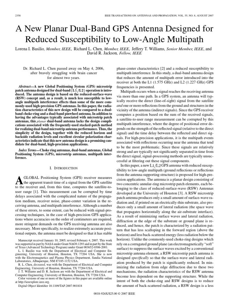 A New Planar Dual-Band GPS Antenna Designed For Reduced Susceptibility ...