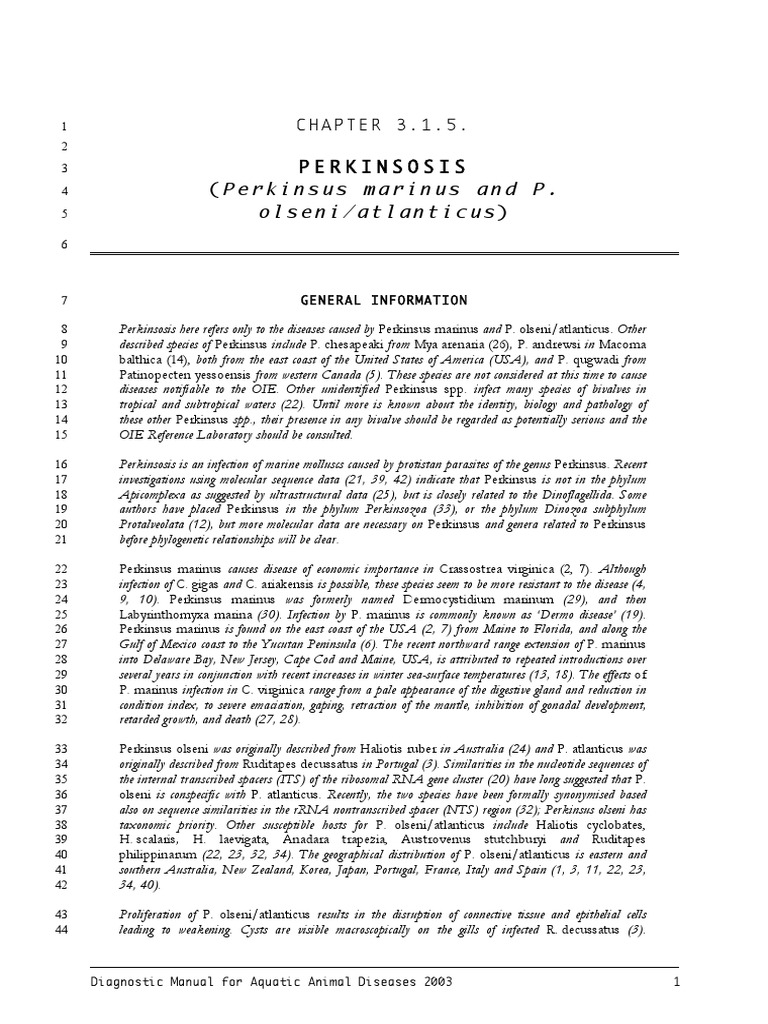 Perkinsus Marinus and P. Olseni/atlanticus: Perkinsosis | PDF ...