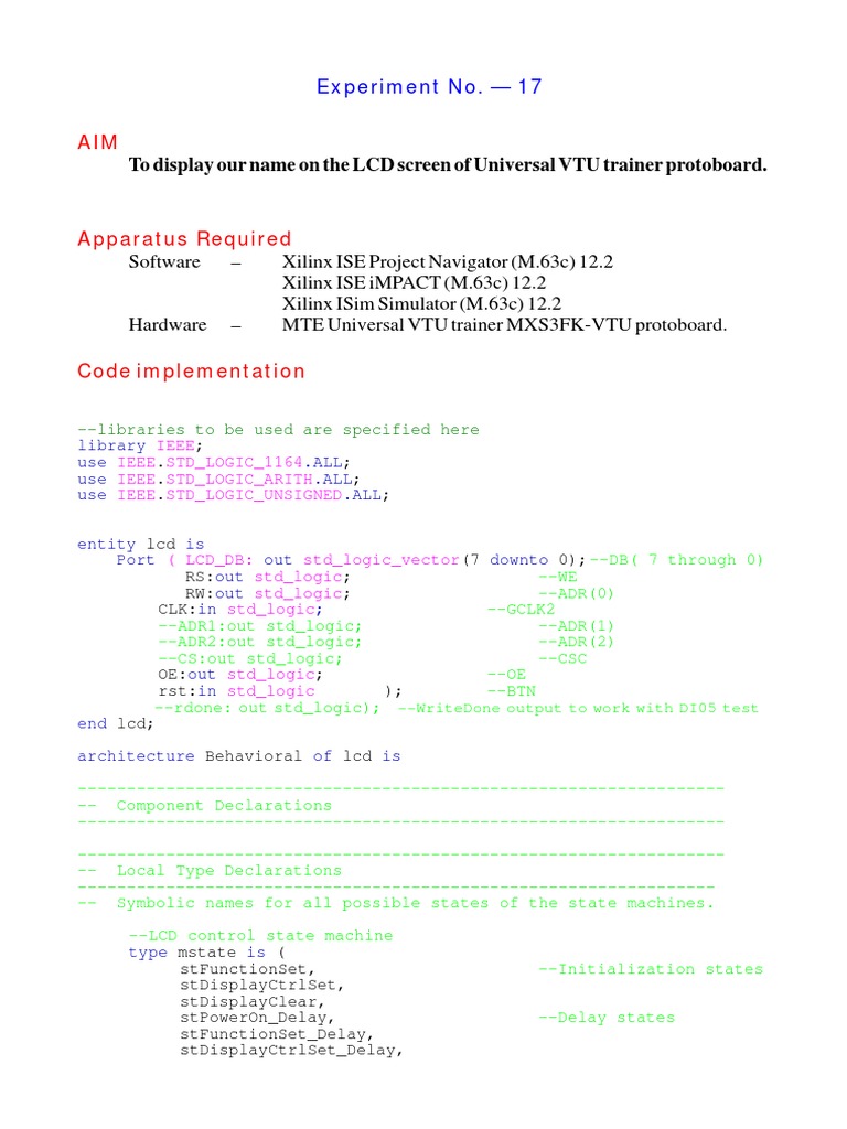 VHDL Code For LCD Display | PDF | Vhdl | Electronic Engineering