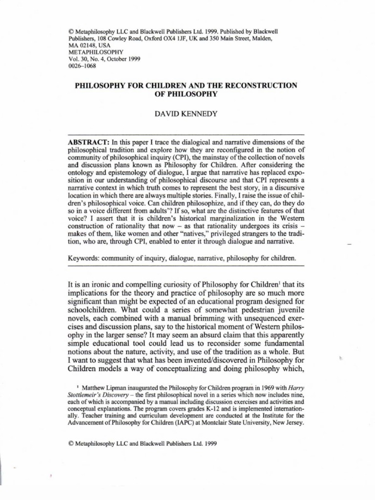 Philosophy For Children and The Reconstruction of Philosophy | PDF ...