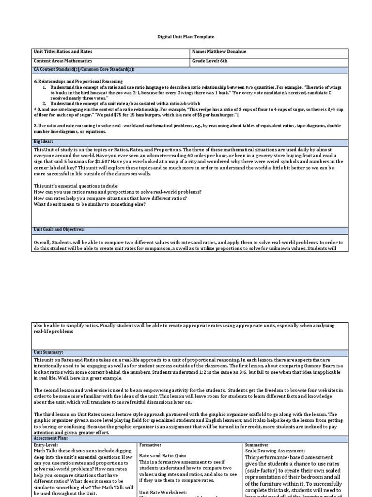 Digital Unit Plan Template1 | PDF | Ratio | Educational Assessment