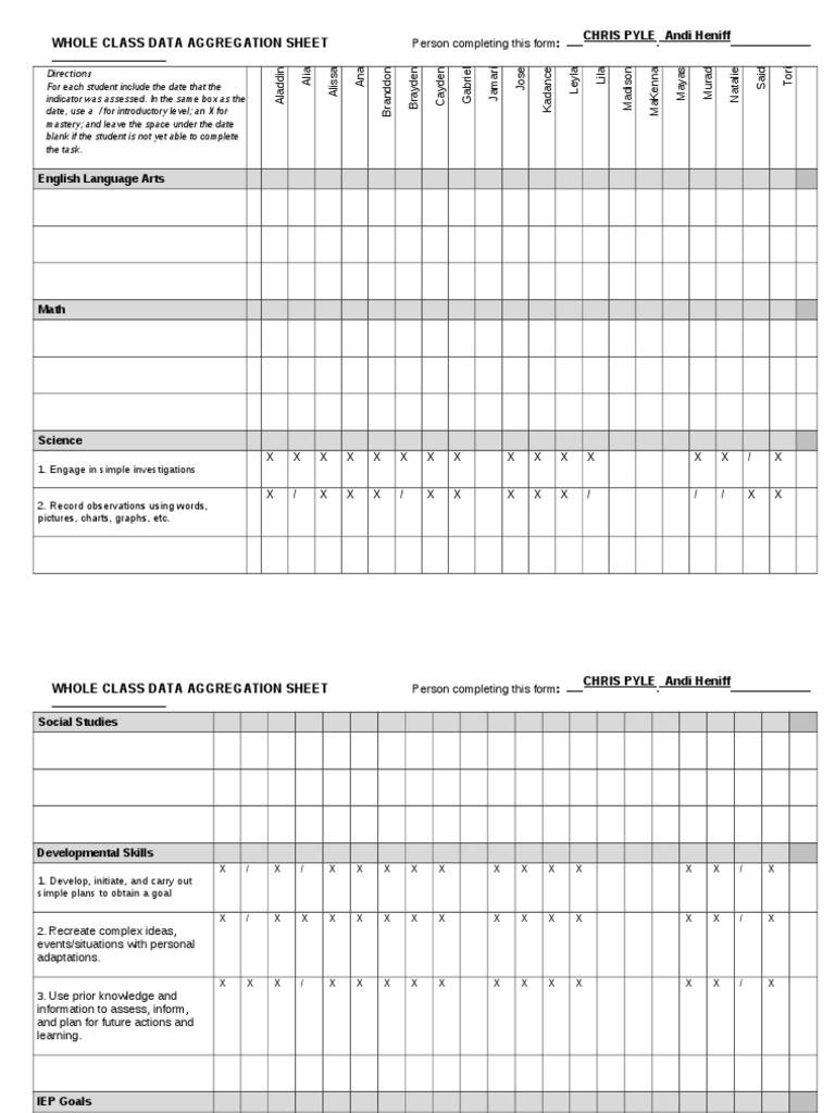 Classroom Data Tracking Sheet | PDF | Language Arts & Discipline | Teaching Methods & Materials