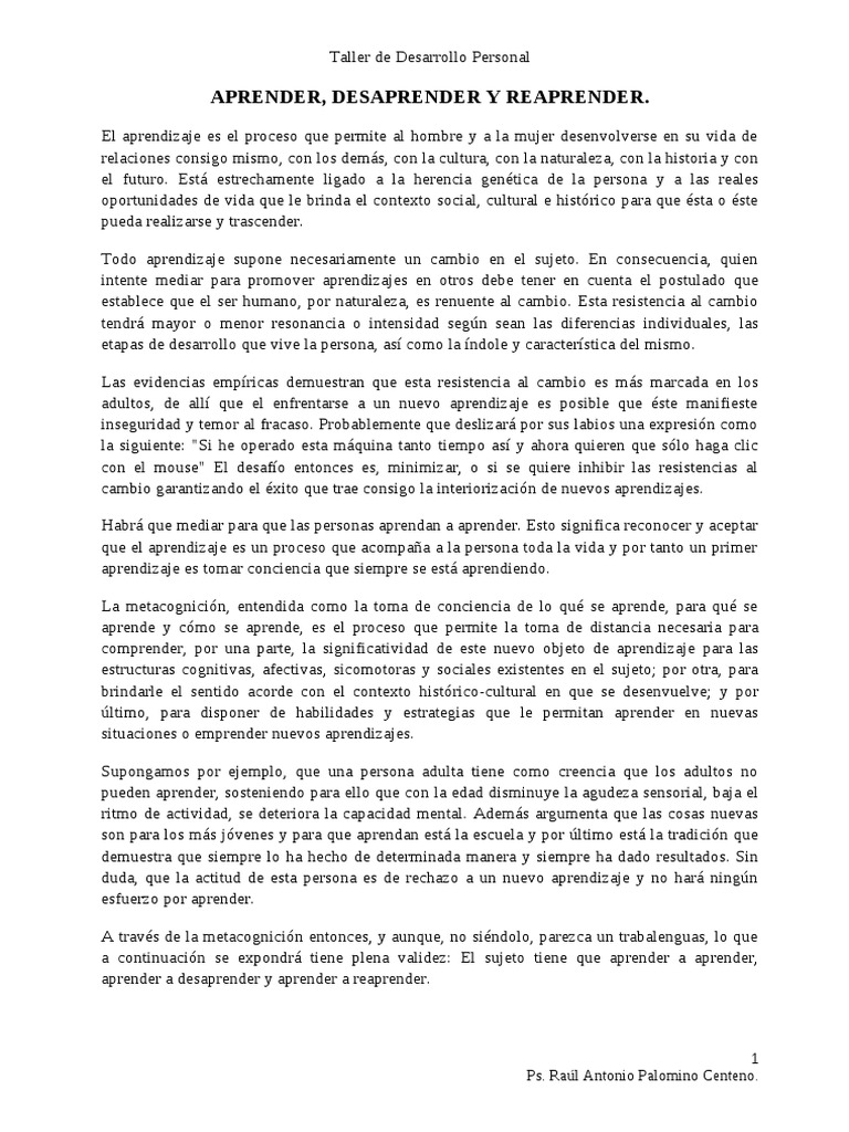 Aprender, Desaprender y Reaprender | Descargar gratis PDF | Mente inconsciente | Adultos