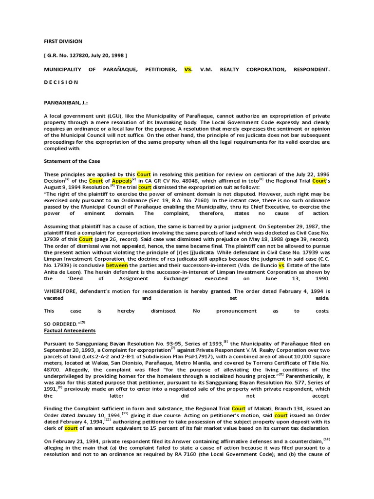 Expropriation Cases | PDF | Eminent Domain | Res Judicata