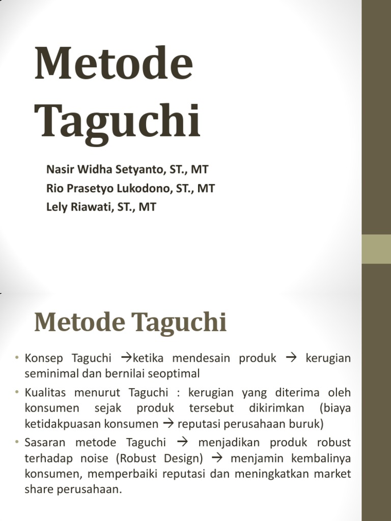 Metode Taguchi untuk Meningkatkan Kualitas Produk | PDF