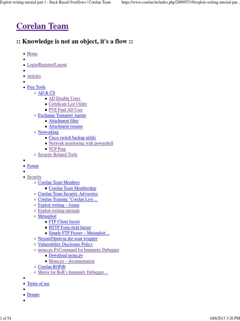 Exploit Writing Tutorial Part 1 - Stack Based Overflows - Corelan Team | PDF | Subroutine ...