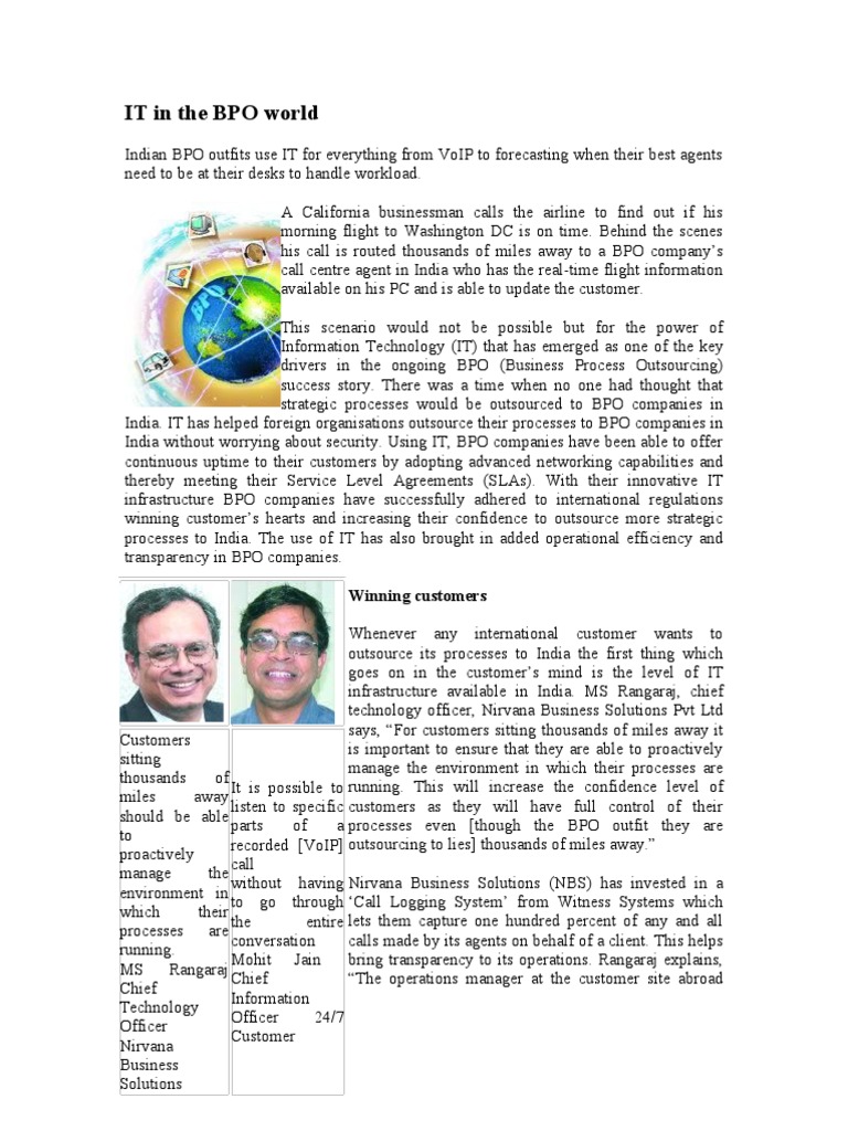 IT in The BPO World | PDF | Business Process Outsourcing | Voice Over Ip