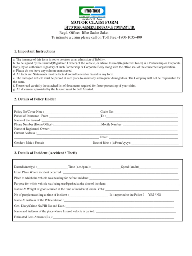 Motor Claim Form | PDF | Insurance | Invoice