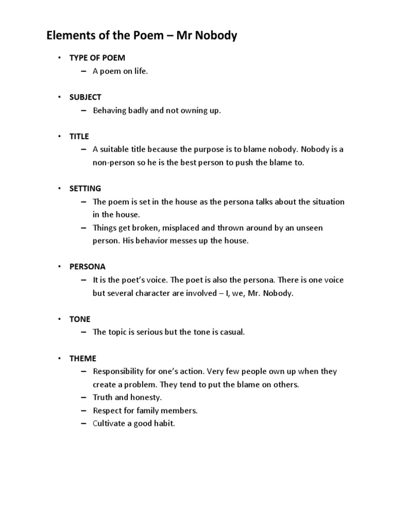Elements of The Poem - MR Nobody