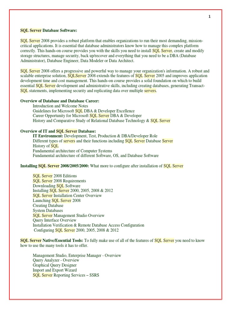 DBA - Syllabus | PDF | Microsoft Sql Server | Databases