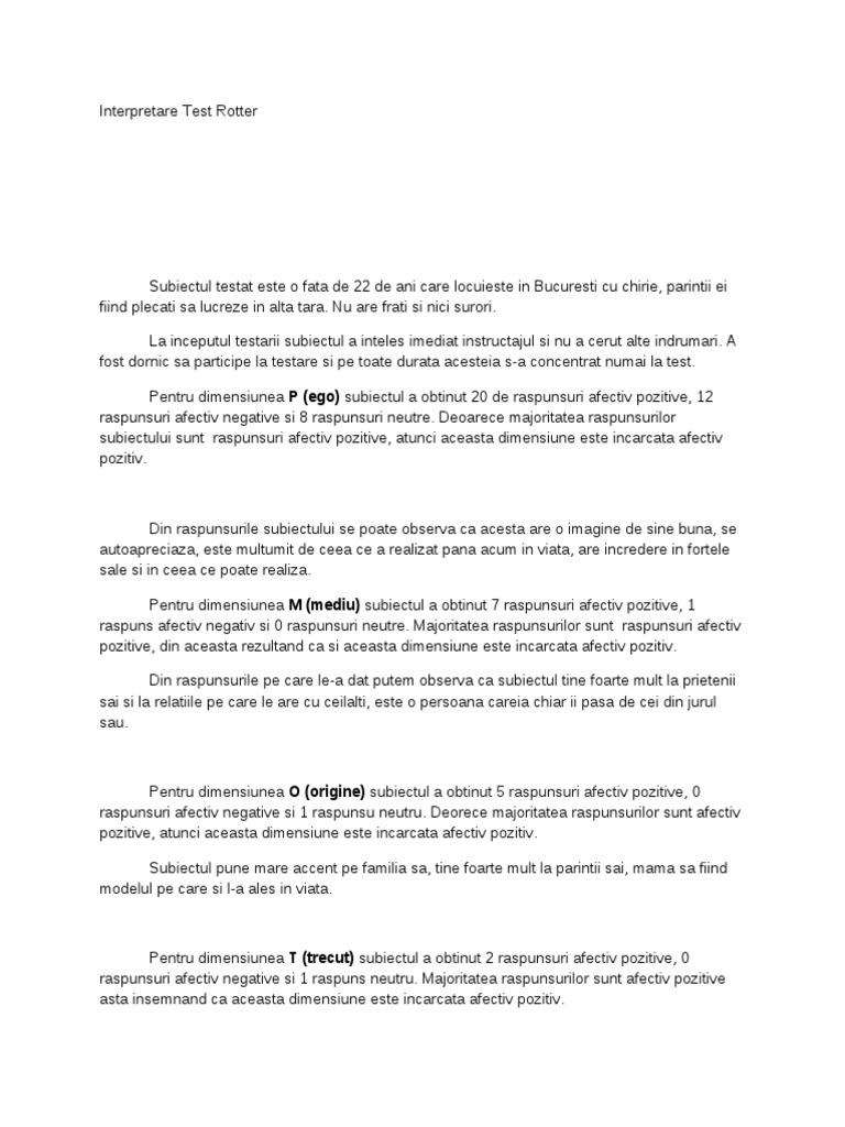 Interpretare Test Rotter
