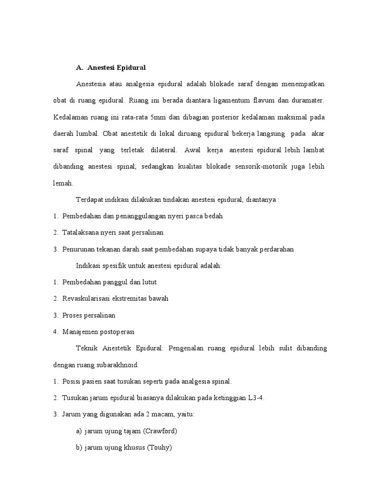 Anestesi Epidural Pdf Pengembangan Diri