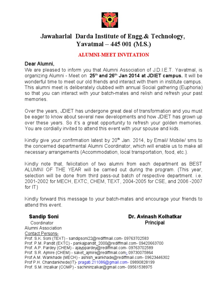 Alumni Meet Invitation 2014 | PDF | Career & Growth