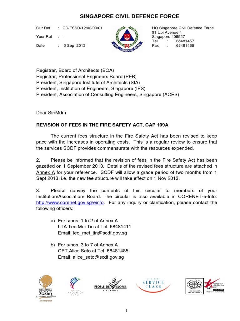 SCDF Review of The Fire Safety Engineering Fees | PDF | Public Safety ...