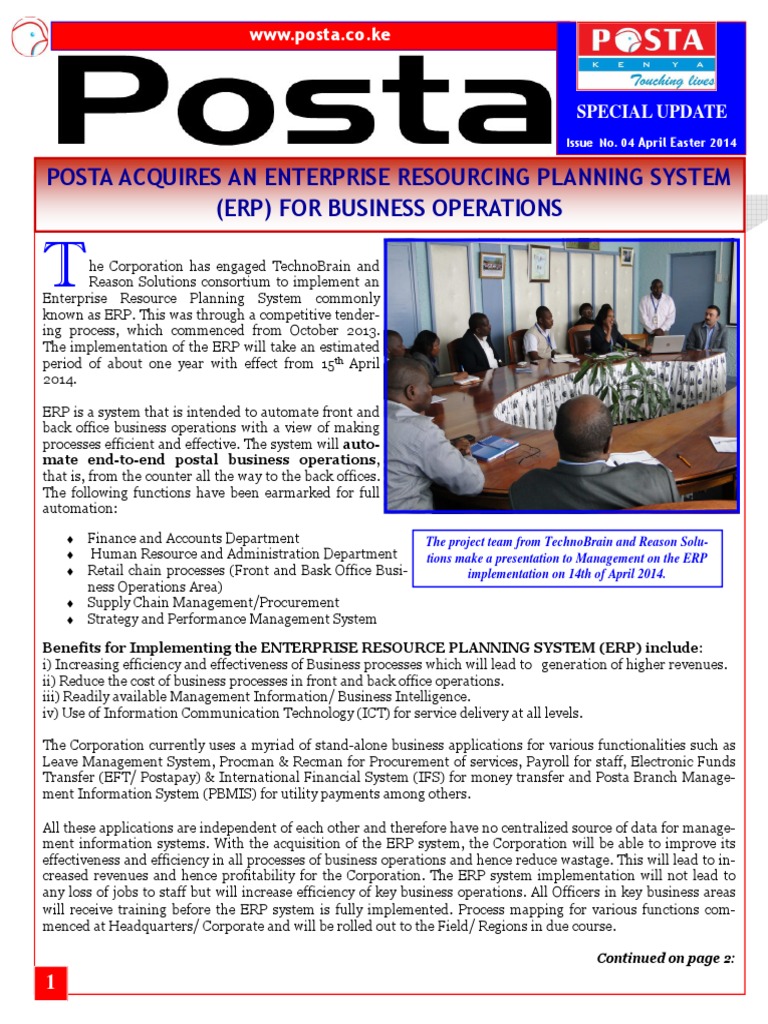 Posta Kenya Acquires ERP | PDF | Enterprise Resource Planning | Service ...