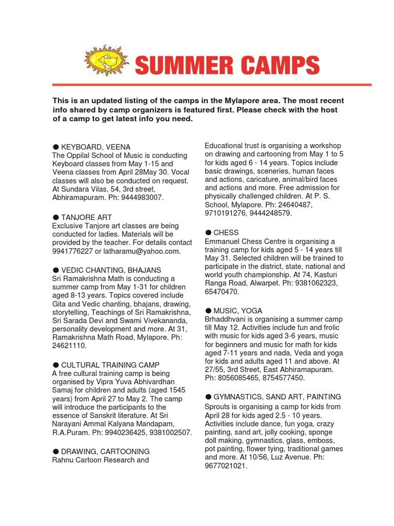 Summer Camps | PDF | Arts (General) | Leisure