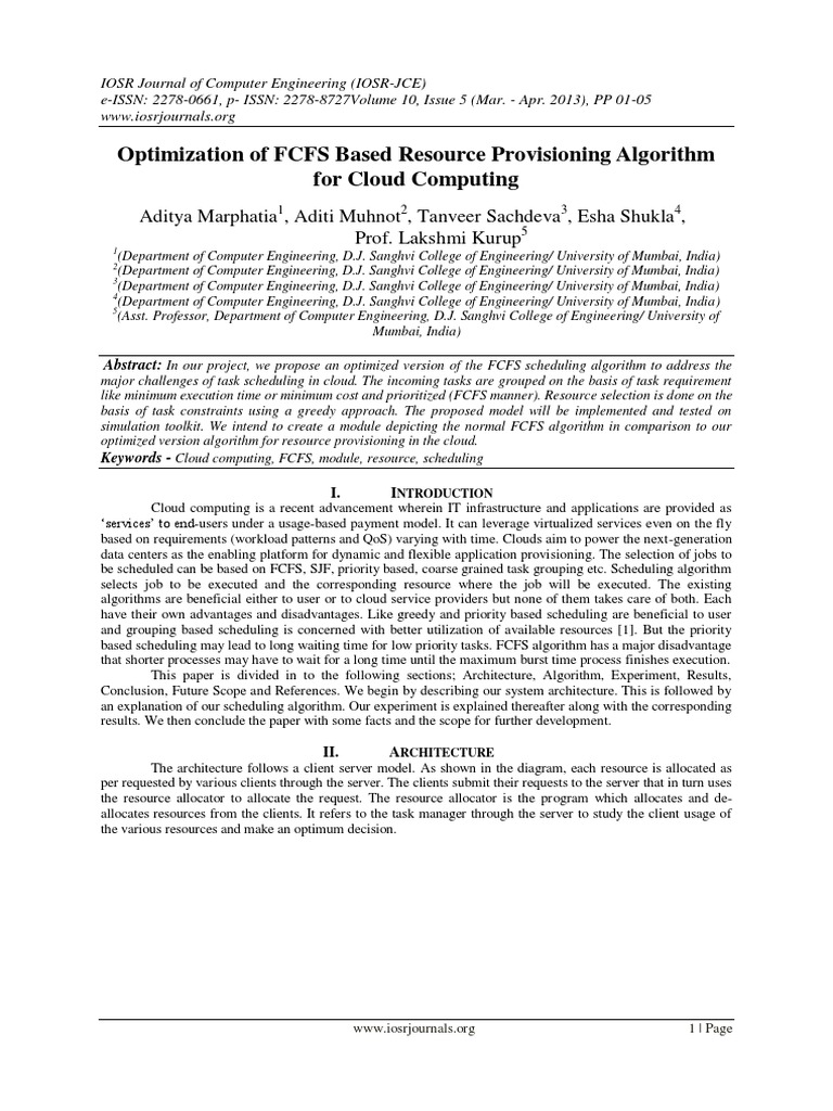 Optimization of FCFS Based Resource Provisioning Algorithm For Cloud ...