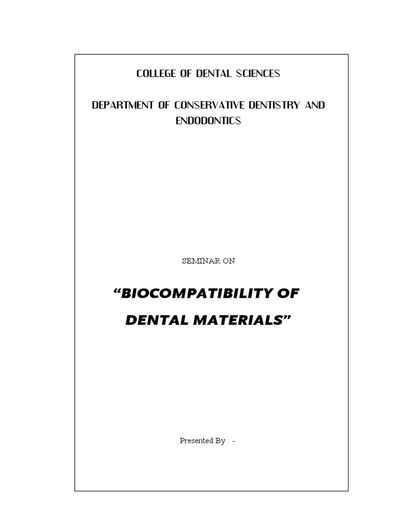Biocompatibility of Dental Materials | PDF | Dental Material | Dentin